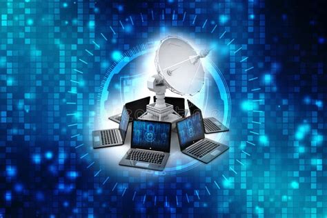 global internet communication concept computer connected to server 3d rendering stock