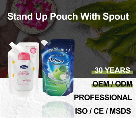 Liquid Detergent Pouch Manufacturer Custom Printed Liquid Soap Laundry Detergent Suction Nozzle