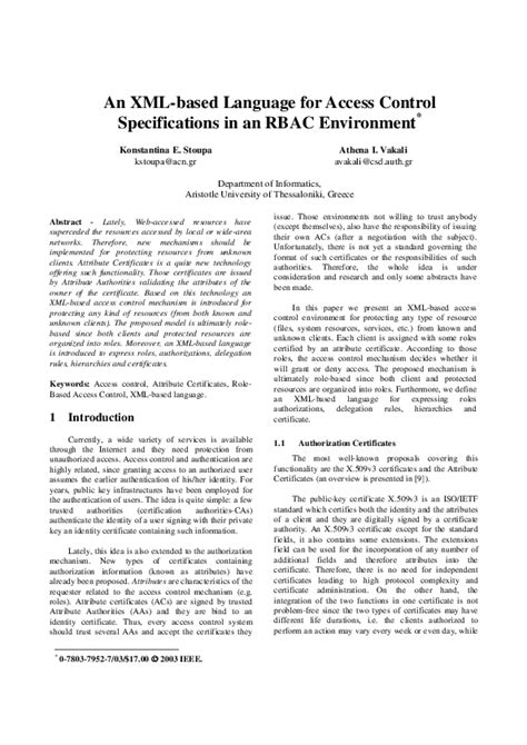 Pdf An Xml Based Language For Access Control Specifications In An Rbac Environment