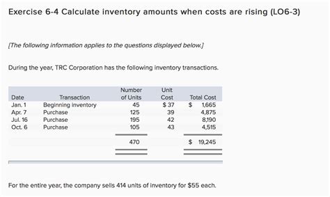 solved exercise 6 4 calculate inventory amounts when costs