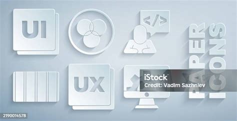 Ui 또는 Ux 디자인 프론트엔드 개발 색상 팔레트 가이드 웹 Rgb 및 Cmyk 색상 혼합 및 아이콘을 설정합니다 벡터 3차원 형태에 대한 스톡 벡터 아트 및 기타 이미지