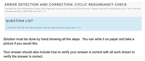 Solved Error Detection And Correction Cyclic Redundancy