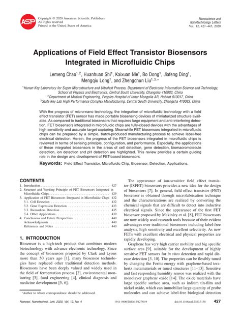 Pdf Applications Of Field Effect Transistor Biosensors Integrated In Microfluidic Chips