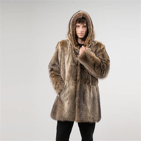 Raccoon Fur Coat With A Hood In Beige Shades Efurs