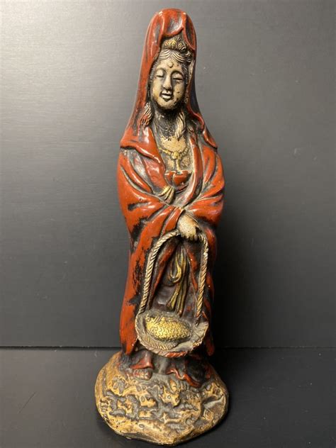 瑞陶園造 魚籃観音菩薩 陶器製 仏像 仏教美術 古美術 古玩 観音菩薩 観音様 豊漁 大漁祈願 m78 仏像 売買されたオークション情報
