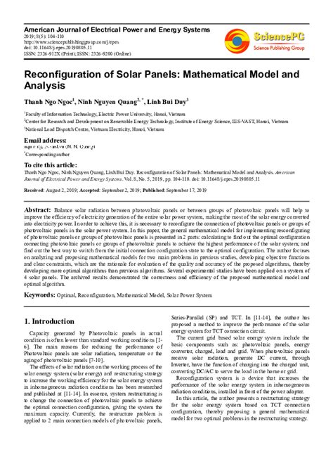 pdf reconfiguration of solar panels mathematical model and analysis