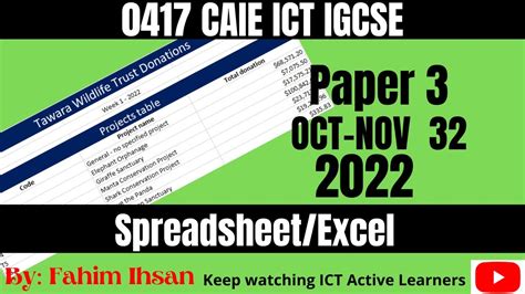 Igcse Ict 0417 P22 2022 Oct Nov Spreadsheet Youtube