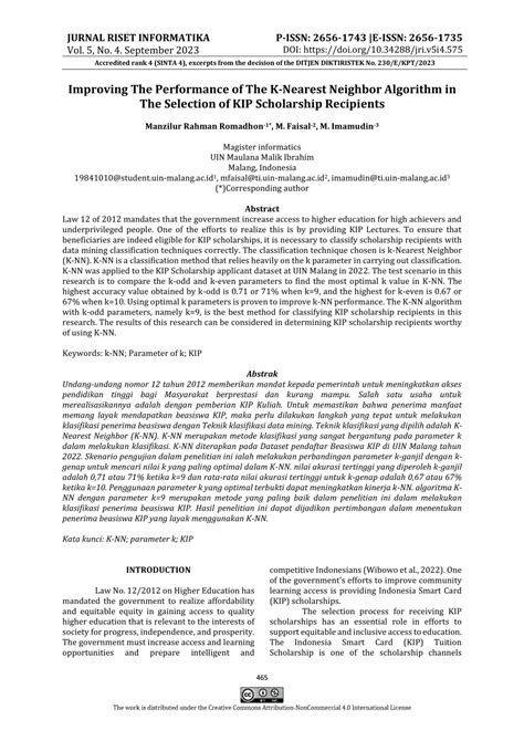 Pdf Improving The Performance Of The K Nearest Neighbor Algorithm In