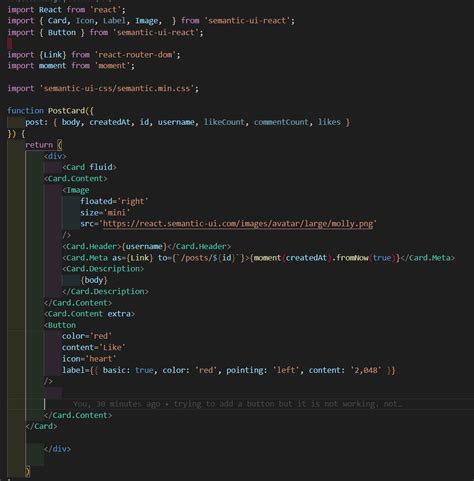 Javascript Keep Getting An Error When Trying To Place Button From Semantic UI Into Code Error