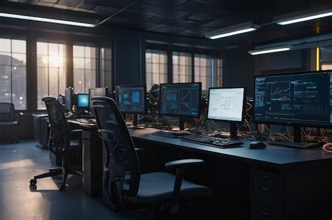 computer lab with coding screens premium ai generated image