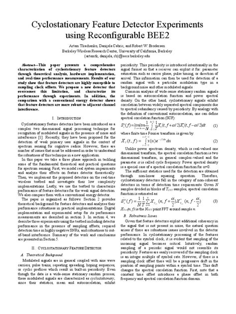 Cyclostationary Feature Detector Experiments Using Reconfigurable Bee2