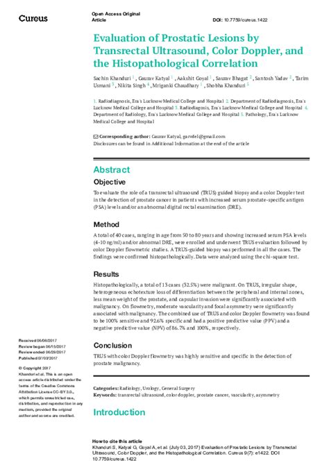 Pdf Evaluation Of Prostatic Lesions By Transrectal Ultrasound Color Doppler And The