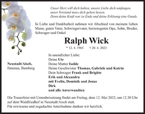 Traueranzeigen Von Ralph Wick Trauer Flz De