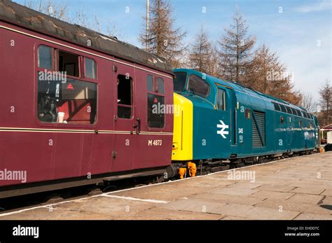 Class 40 Loco In Br Blue Colour Scheme At The Front Of A Passenger Train On The East Lancs