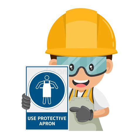 Industrial Worker With Mandatory Sign Use Protective Apron To Avoid Being Struck By Objects Or