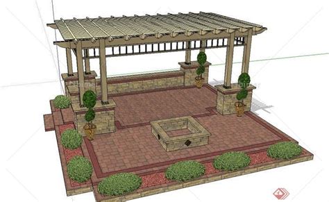 某欧式廊架设计su模型含花池盆栽地面铺装 SketchUp模型库 毕马汇 Nbimer
