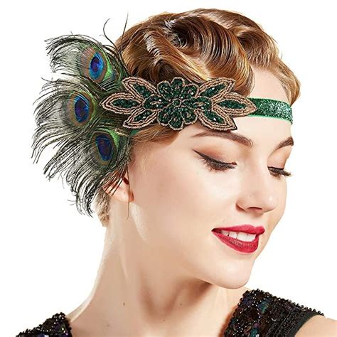 Babeyond 1920s Flapper Headband Peacock Feather Headpiece Gatsby