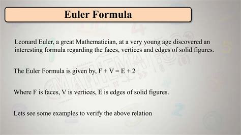 Eulers Formula For 3d Solids Relation Between F V And E Ppt