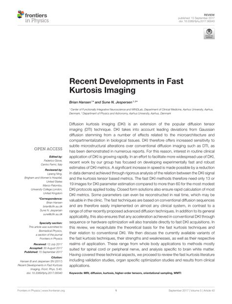 Pdf Recent Developments In Fast Kurtosis Imaging
