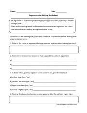 Argumentative Writing Worksheet Pdf Name Date Argumentative Writing Worksheet An Argument Is