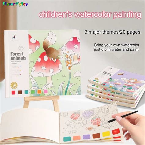 휴대용 어린이 포켓 수채화 색칠하기 책 페인트 및 브러시 그래피티 색칠하기 책 세트 Diy 그림 북마크 아트 1 세트 학습 및 교육