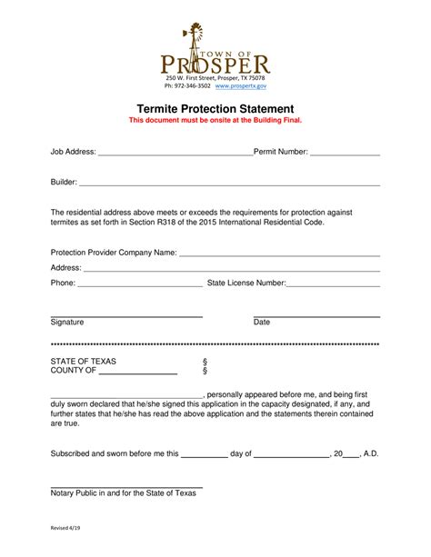 Town Of Prosper Texas Termite Protection Statement Fill Out Sign Online And Download Pdf