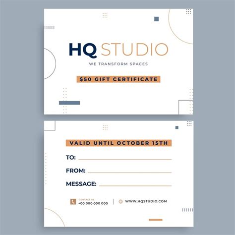 간단한 본사 스튜디오 인테리어 디자인 상품권 템플릿 무료 벡터