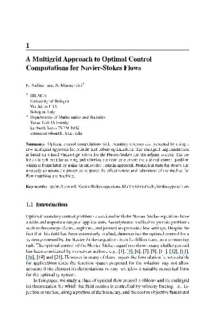 Pdf A Multigrid Approach To Optimal Control Computations For Navier Stokes Flows