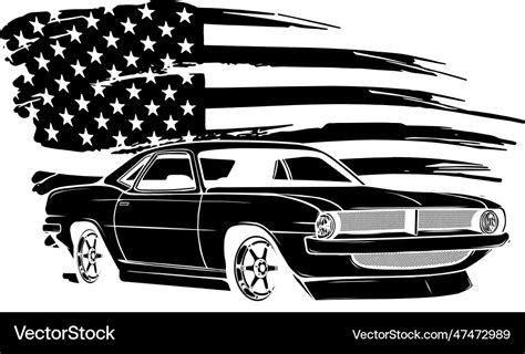 Black Silhouette Of An American Muscle Car Vector Image