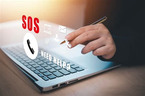Premium Photo Sos With Emergency App Smartphone And Laptop Concept Business People Touch