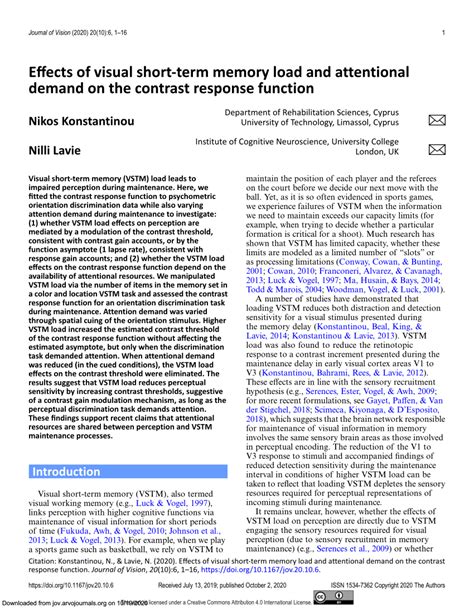 Pdf Effects Of Visual Short Term Memory Load And Attentional Demand On The Contrast Response