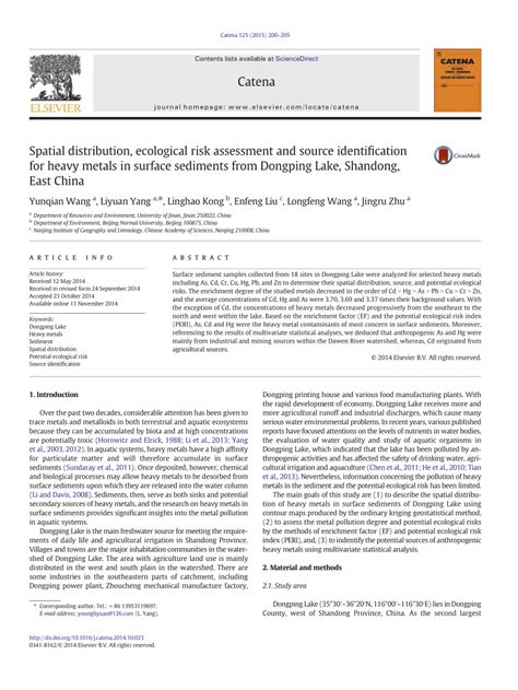 Pdf Spatial Distribution Ecological Risk Assessment And Source Identification For Heavy