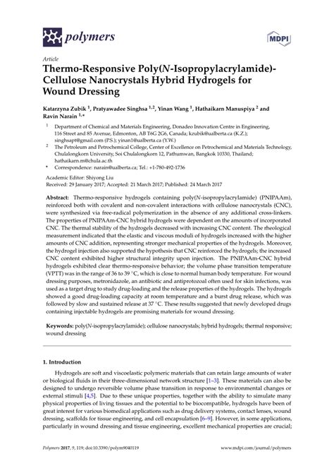 Pdf Thermo Responsive Polyn Isopropylacrylamide Cellulose