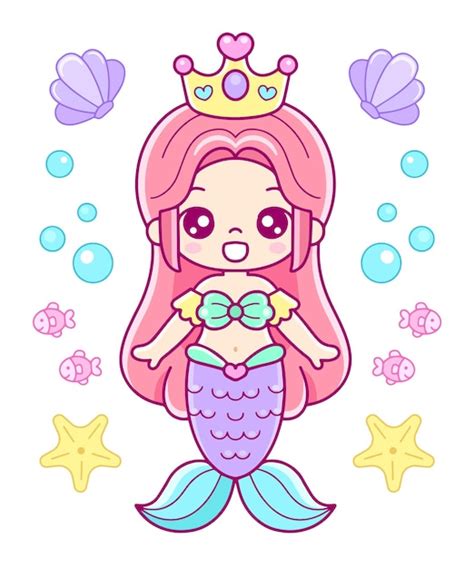 귀여운 작은 해녀 터 일러스트레이션 프리미엄 벡터