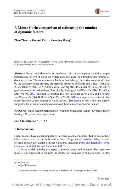 A Monte Carlo Comparison Of Estimating The Number Of Dynamic Factors Request Pdf