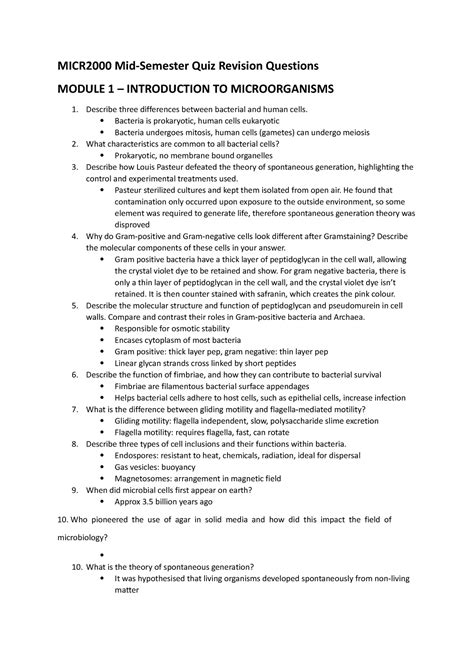 Revision Module 1 3 Micr2000 Mid Semester Quiz Revision Questions Module 1 Introduction To