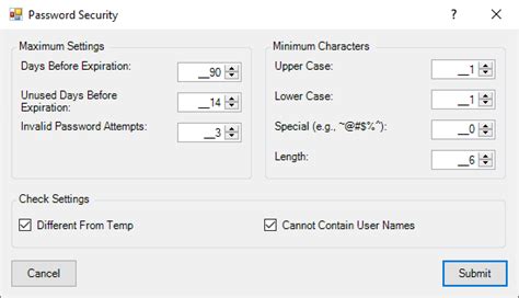 Password Security Dialog Calibration Control