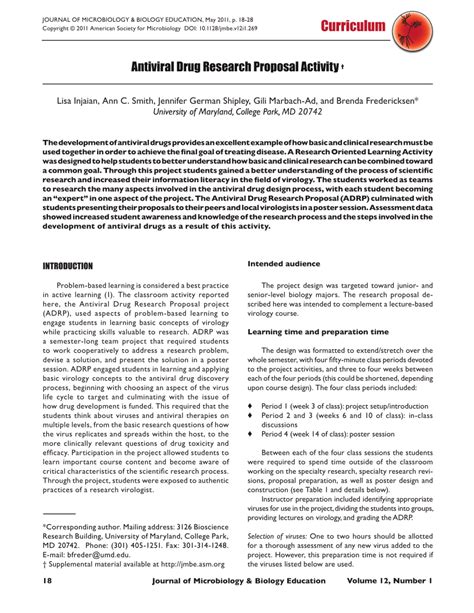 Pdf Antiviral Drug Research Proposal Activity