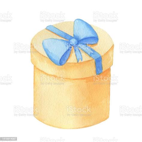 활로 둥근 선물 상자를 그리는 수채화 흰색 배경에 고립 된 손으로 그린 그림 공휴일에 대한 스톡 벡터 아트 및 기타 이미지 공휴일 나비매듭 노랑 Istock