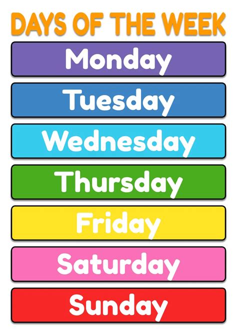 Days Of The Week Days Of The Week Printable Days Of The Week Chart Daysfor The Day