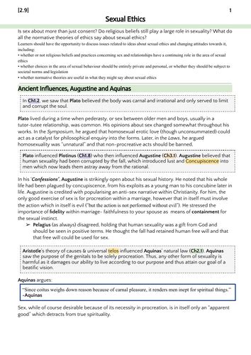 Sexual Ethics Ocr Rs A Level Notes Teaching Resources