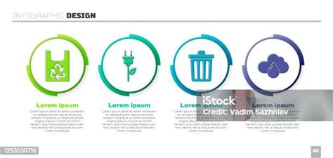 비닐 봉지를 재활용 전기 절약 플러그 잎 쓰레기통 비가 내리는 구름을 설정합니다 비즈니스 인포그래픽 템플릿입니다 벡터 0명에 대한 스톡 벡터 아트 및 기타 이미지 Istock