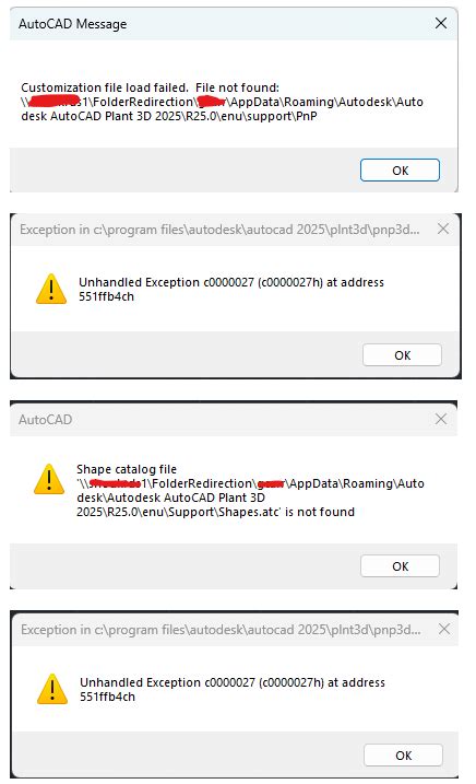 Autocad Plant 3d Crashes Due To Folder Redirection With Error Message