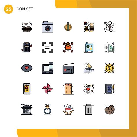 Group Of 25 Modern Filled Line Flat Colors Set For Eid Saving Degree Economy Currency Editable