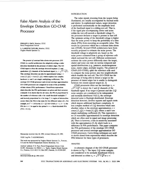 Envelope Detection Go Cfar Pace1994 Pdf Telecommunications Engineering