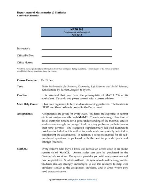 Math 208 Department Of Mathematics And Statistics Concordia