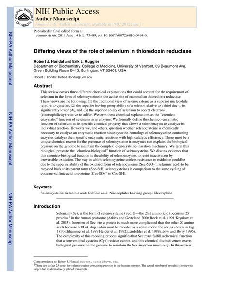 Pdf Differing Views Of The Role Of Selenium In Thioredoxin Reductase
