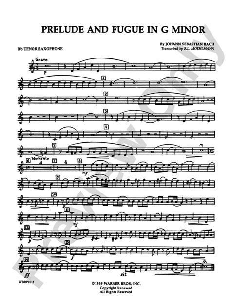 Prelude And Fugue In G Minor B Flat Tenor Saxophone B Flat Tenor