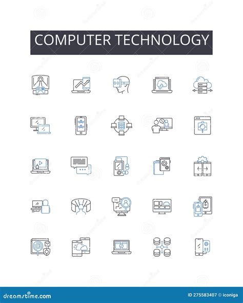 Computer Technology Line Icons Collection Information Technology
