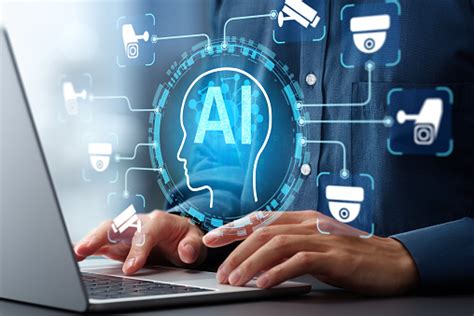 Ai 보안 카메라 및 감시 시스템 인공 지능 기반 실시간 분석 및 감지 기계 학습을 사용하여 자동화된 모니터링 시스템을 개발하는 엔지니어입니다 감시에 대한 스톡 사진 및